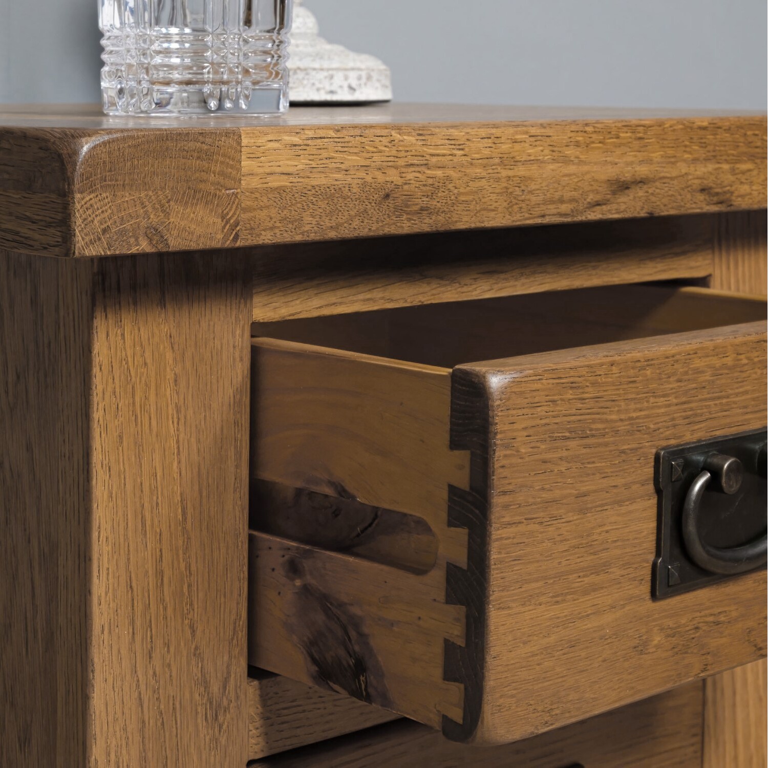Rustic Oak 3 Drawer Bedside Cabinet Table Solid Tough And Grove Fully ...