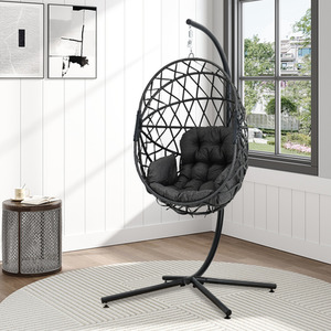 Stylish Rattan Hanging Chair with Cushion and Metal Stand