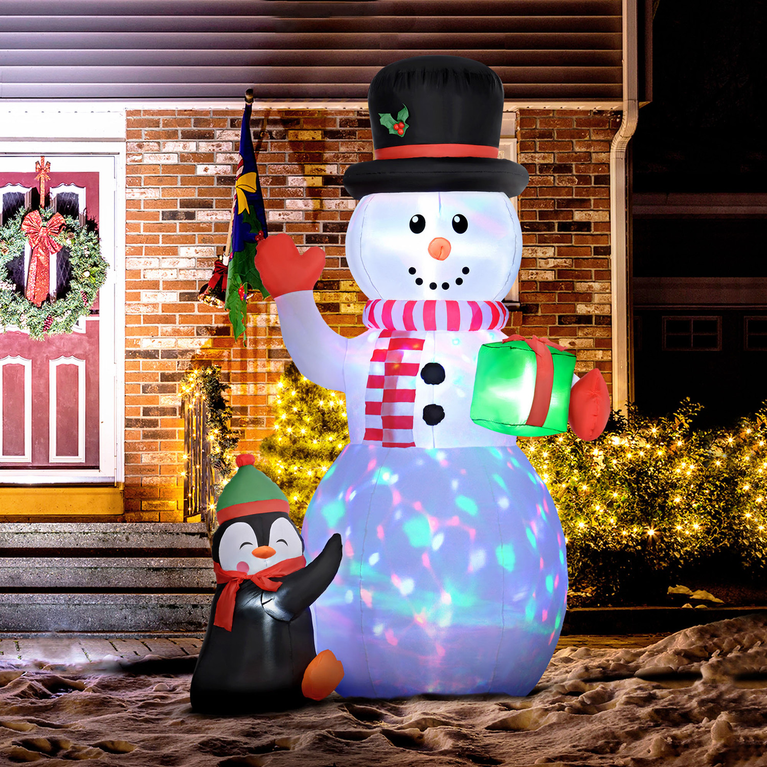 Outsunny 8FT Christmas Inflatable Snowman and Penguin with LED Lights