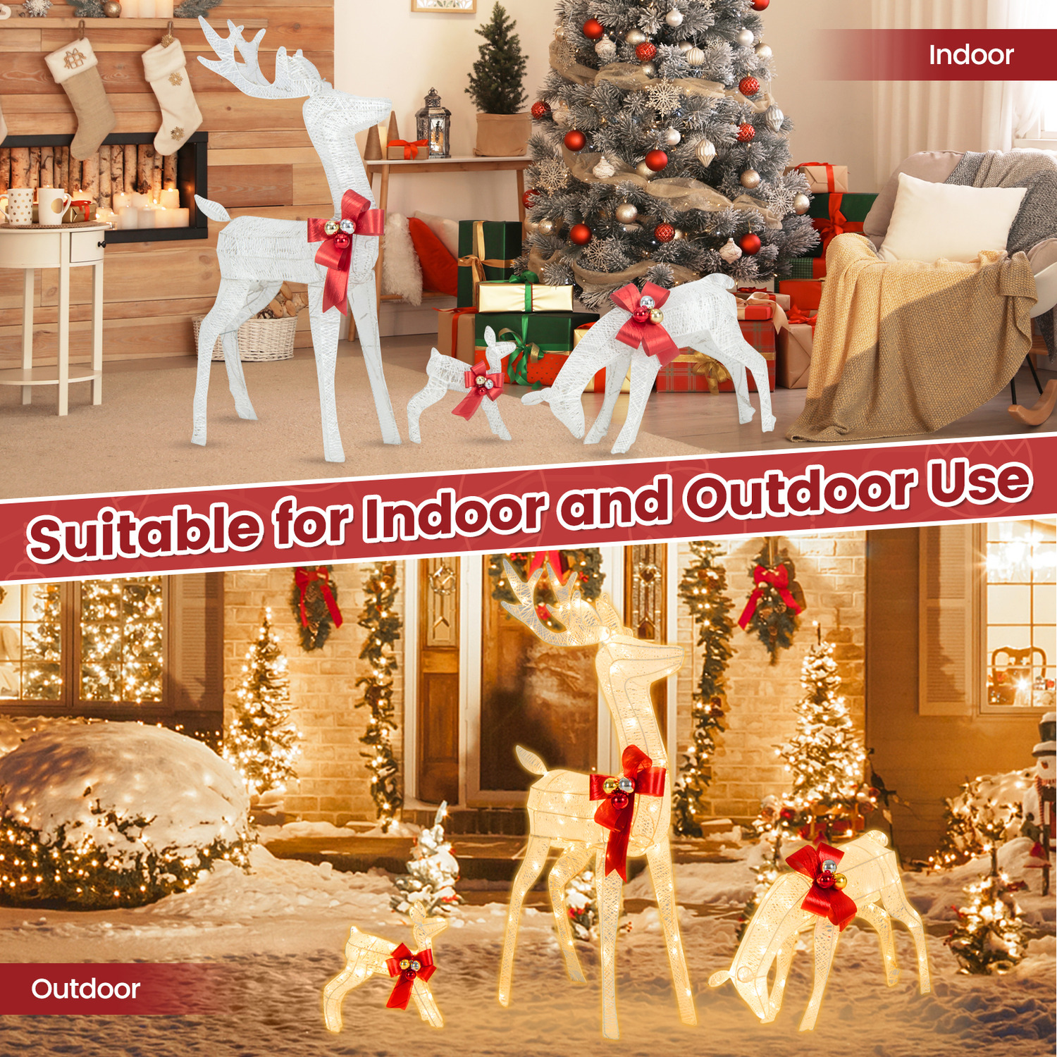 3-Piece Reindeer Family Set with LED Lights