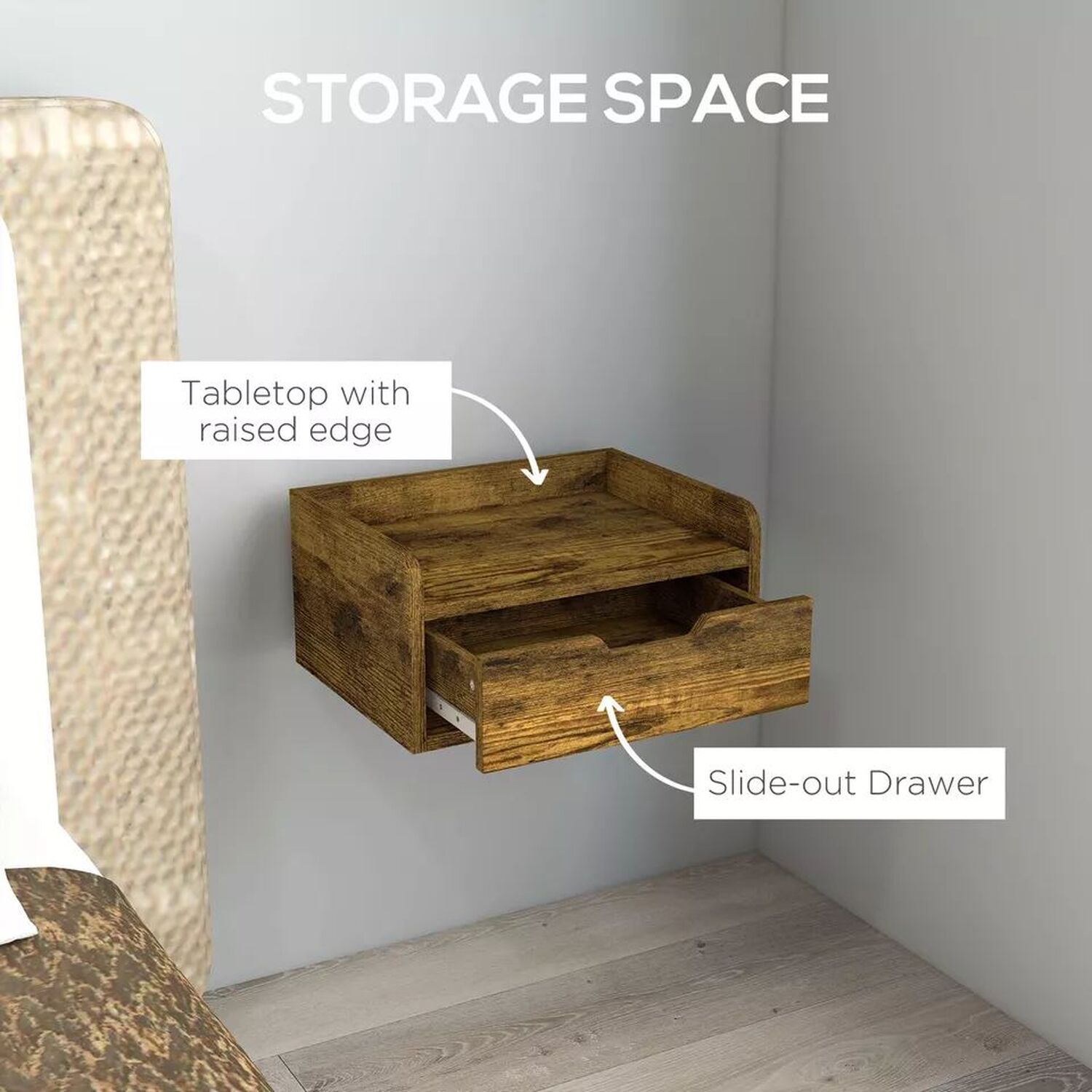 Wooden Pair of Floating Bedside Tables With Drawer