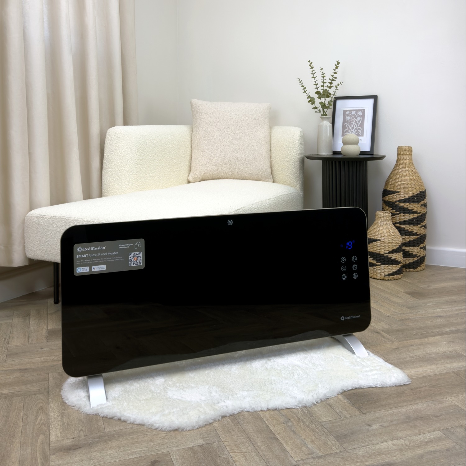 Smart Glass Panel Heater 2000W Black