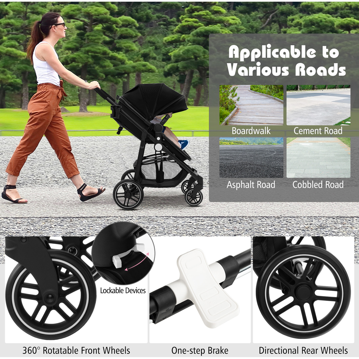 2 in 1 High Landscape Stroller Foldable Toddler Stroller