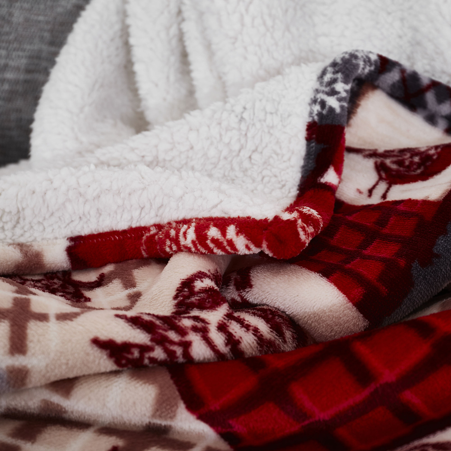 Christmas Patchwork Sherpa Fleece Throw