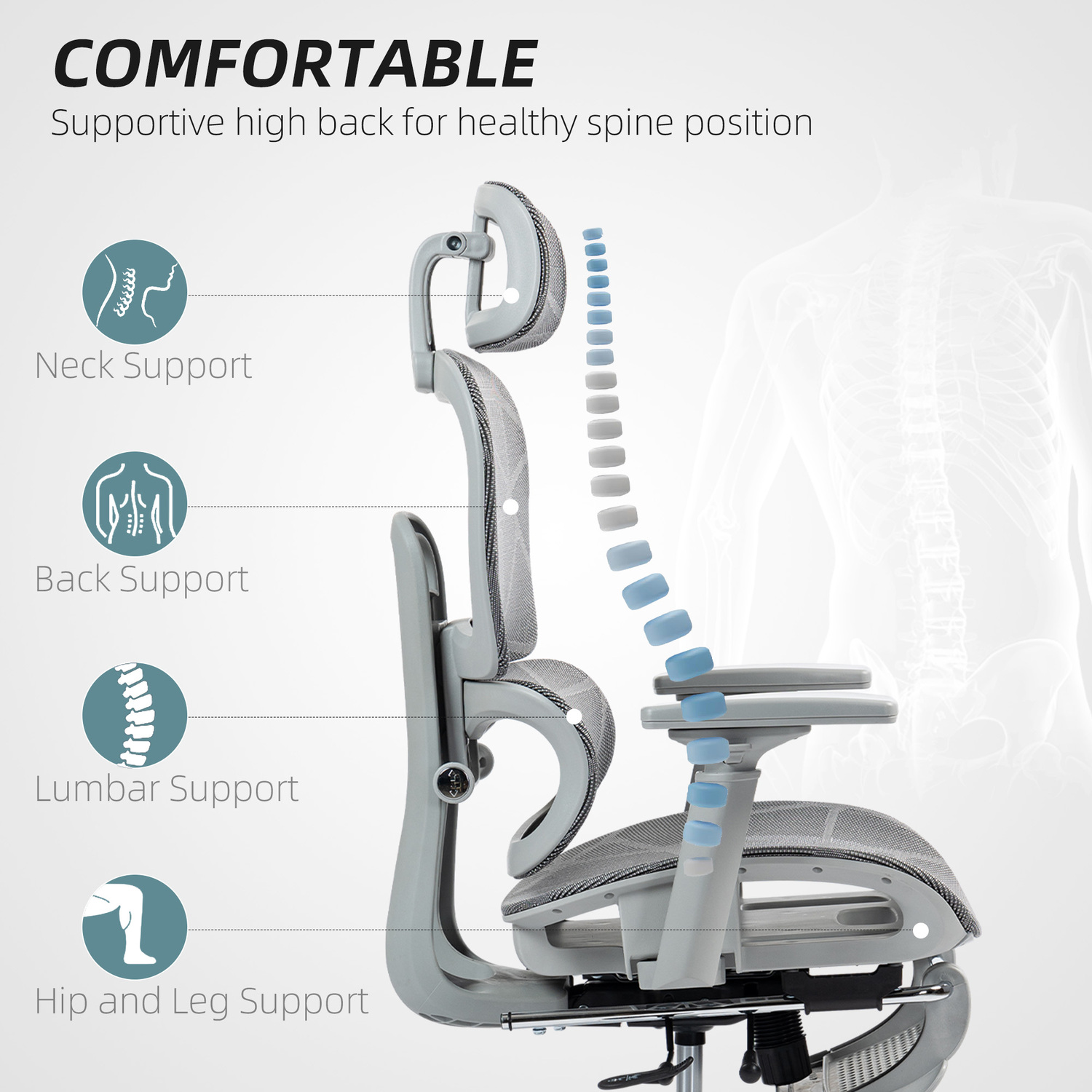 HOMCOM Executive Office Chair Ergonomic Mesh High Back with Lumbar Support