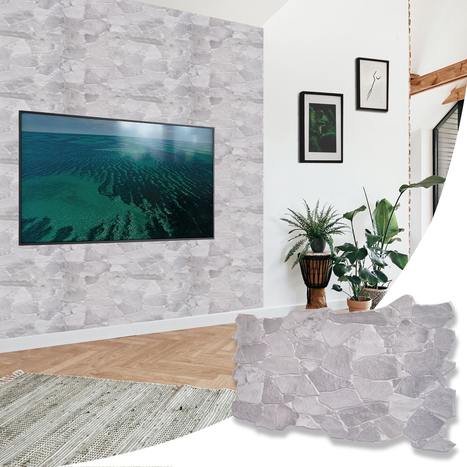 3D Wall Panels with Adhesive Included (96x48cm) Wild Stone Effect PVC ...