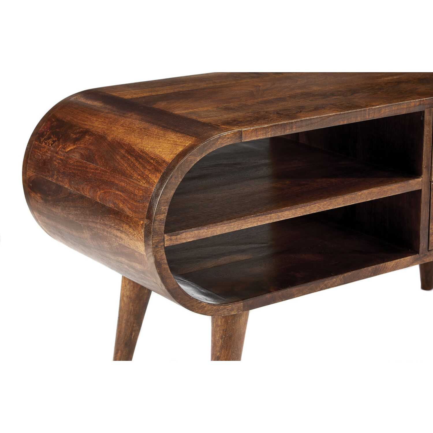 Solid Mango Wood Oval Tv Media Unit Dark Oak