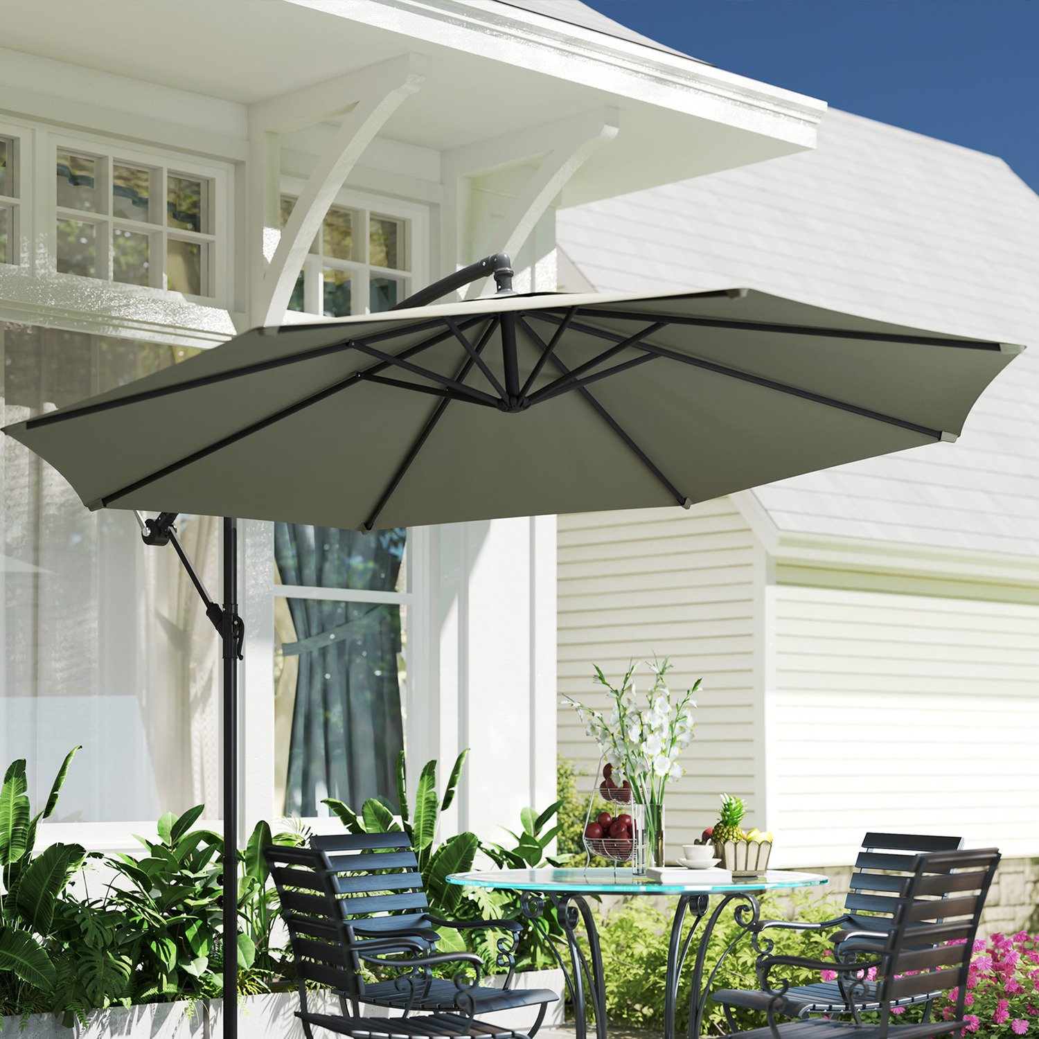 Outsunny 3m Garden Parasol Sun Shade Cantilever, 84D-096BU