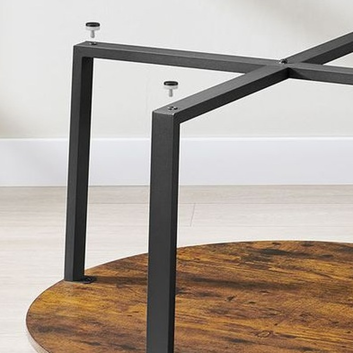Round Industrial Coffee Table with Durable Metal Frame Easy Assembly Rustic
