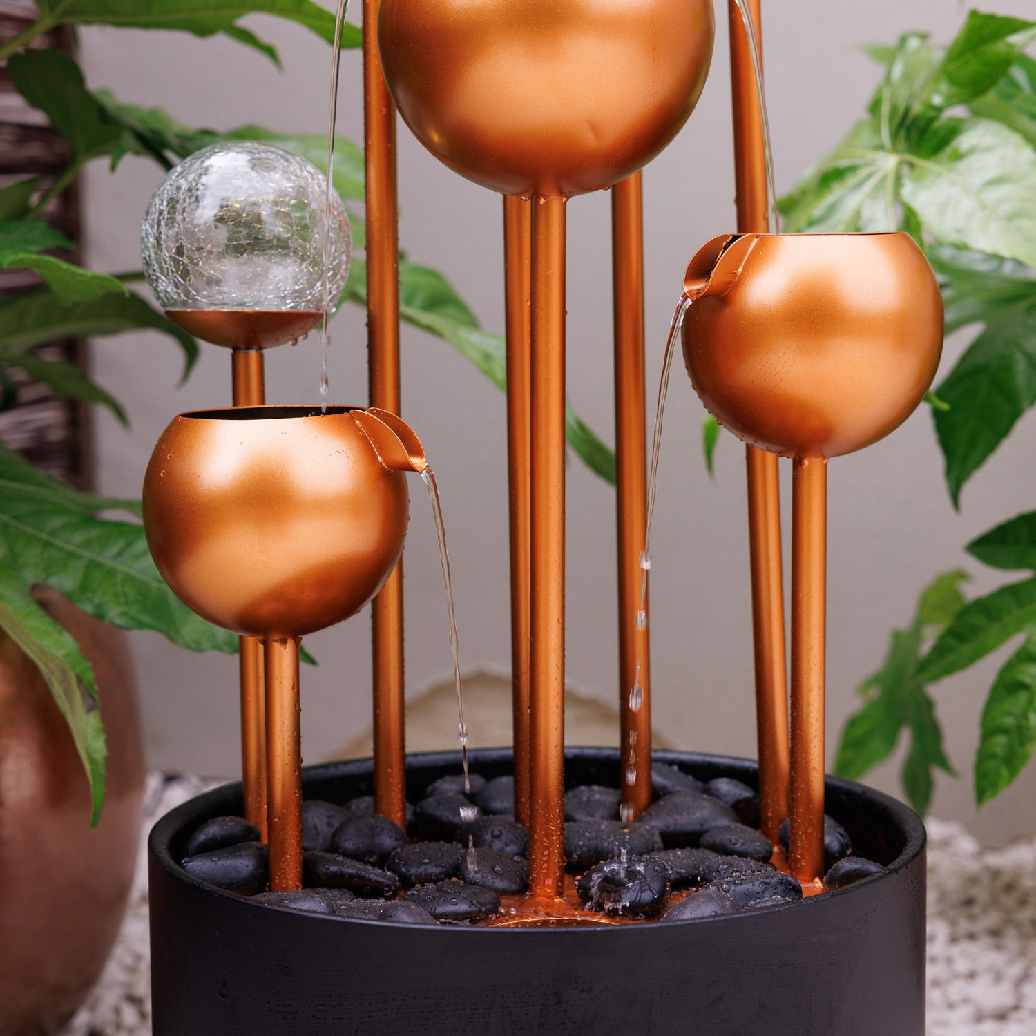 Golden Orb Cascading Tiered Garden Water Feature with LED Lights 120cm