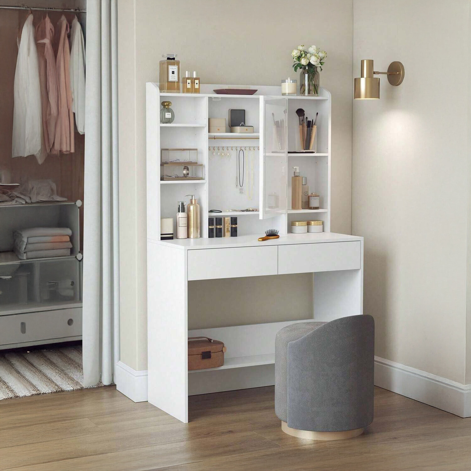 VASAGLE Dressing Vanity Table with LED Lights