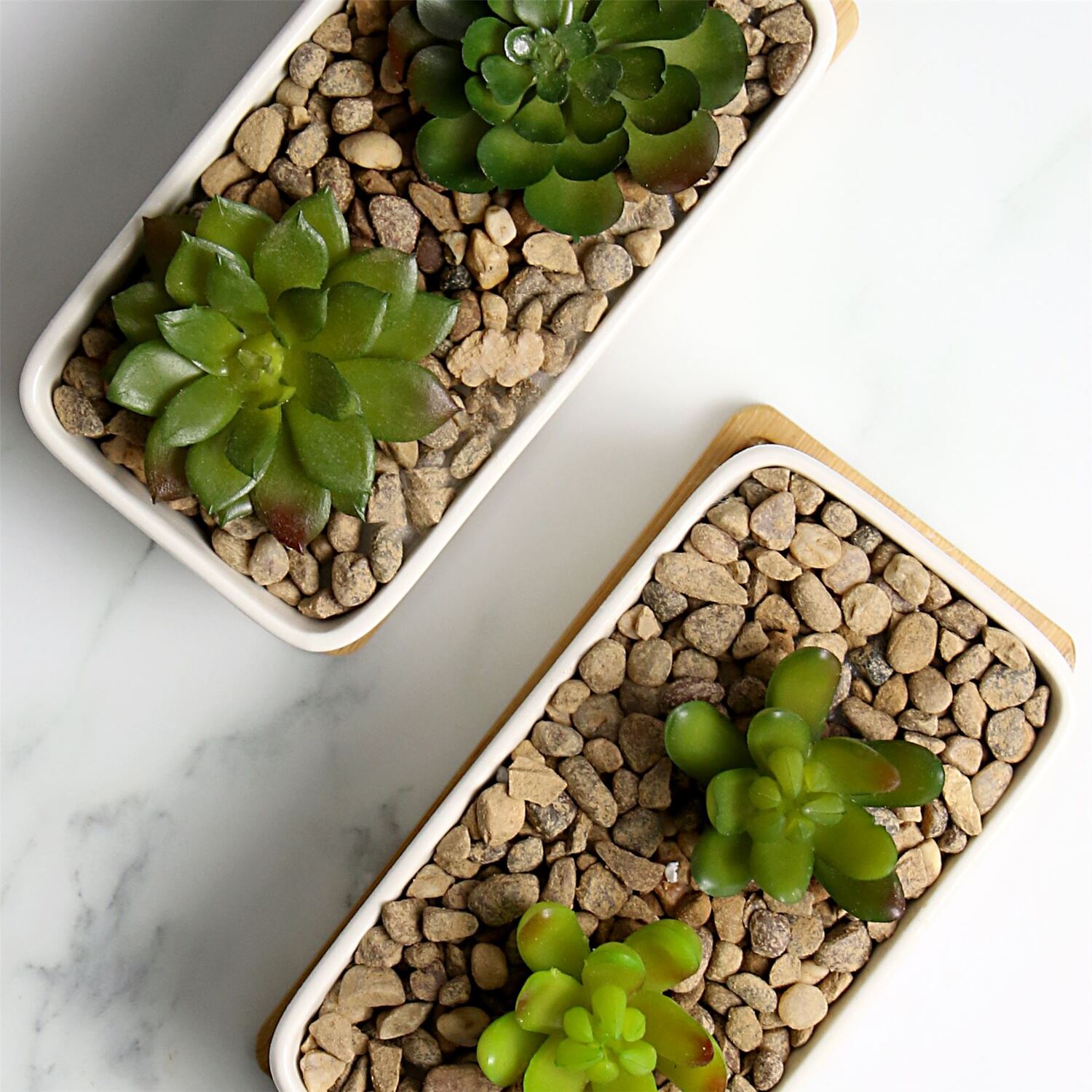 Ceramic Planter and Bamboo Base x2 Rectangular