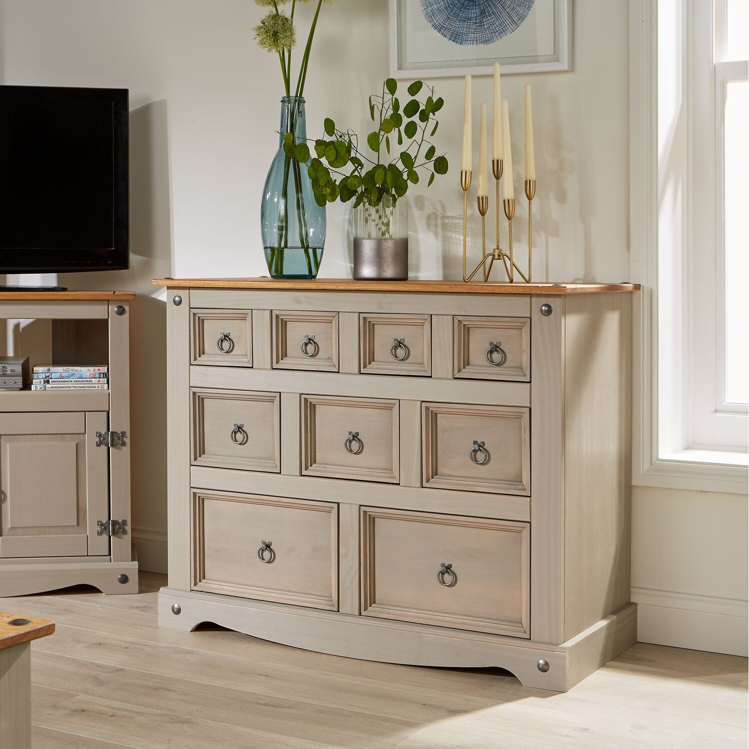 Corona Grey Merchant Chest Of Drawers 9 Drawer