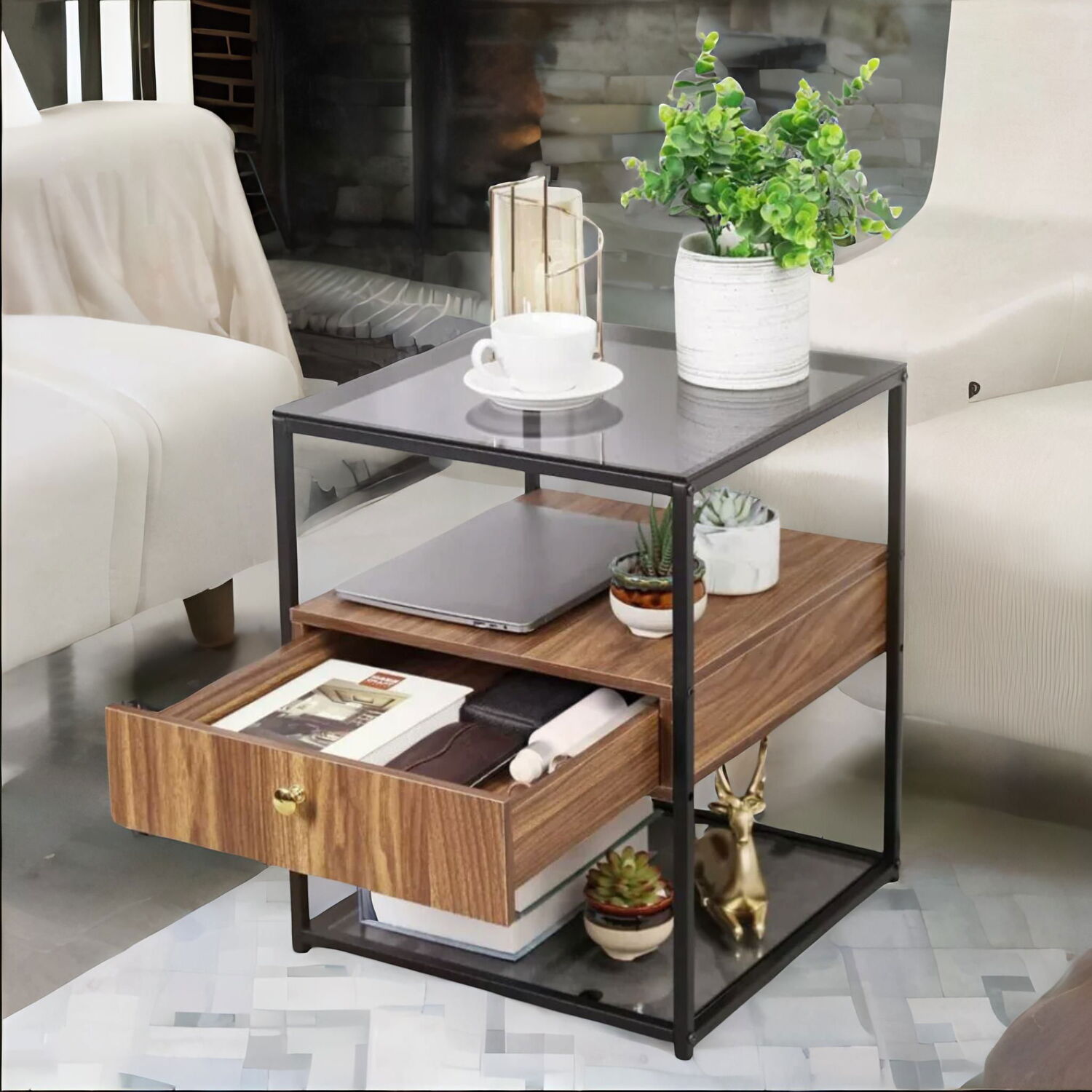 Industrial Console Table With Thick Table Top Rustic