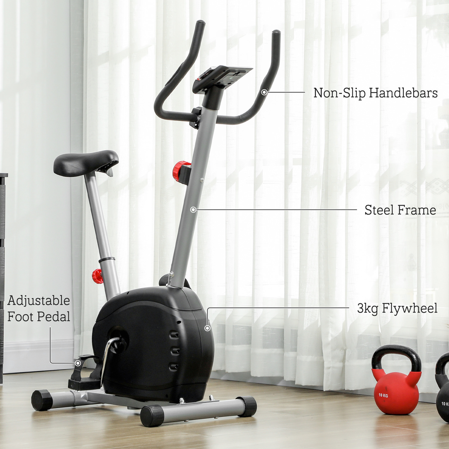 Quiet Exercise Bike with 8-Level Magnetic Resistance, White