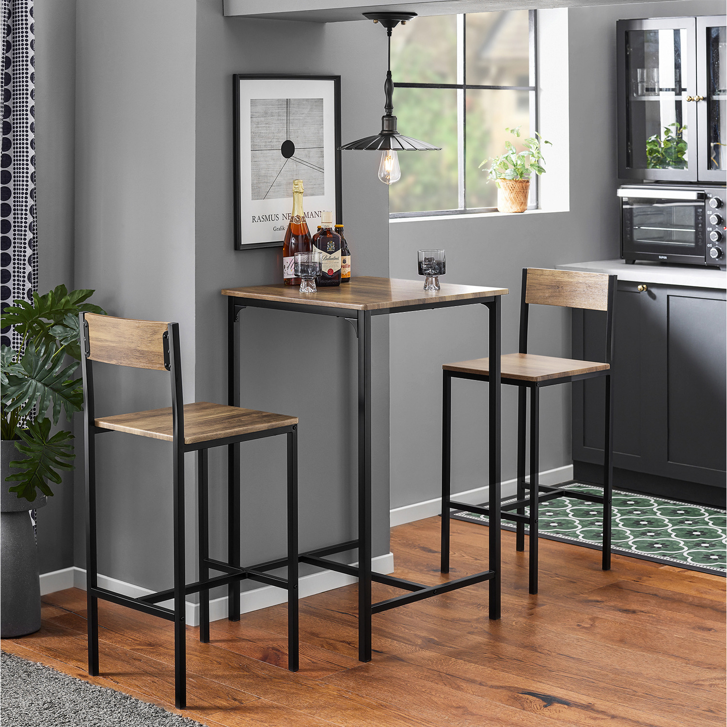 Breakfast Bar Set 1 Bar Table and 2 Stools