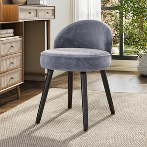 Velvet Upholstered Dressing Table Stool with Wood Legs