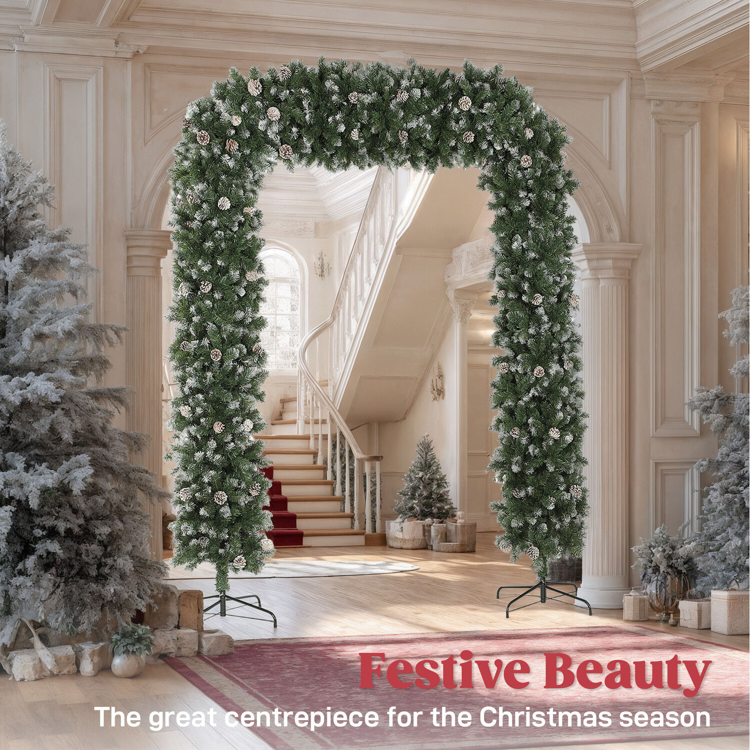 HOMCOM 8.2 ft Snow Frosted Christmas Tree Arch Doorway Decor with 1800 Tips