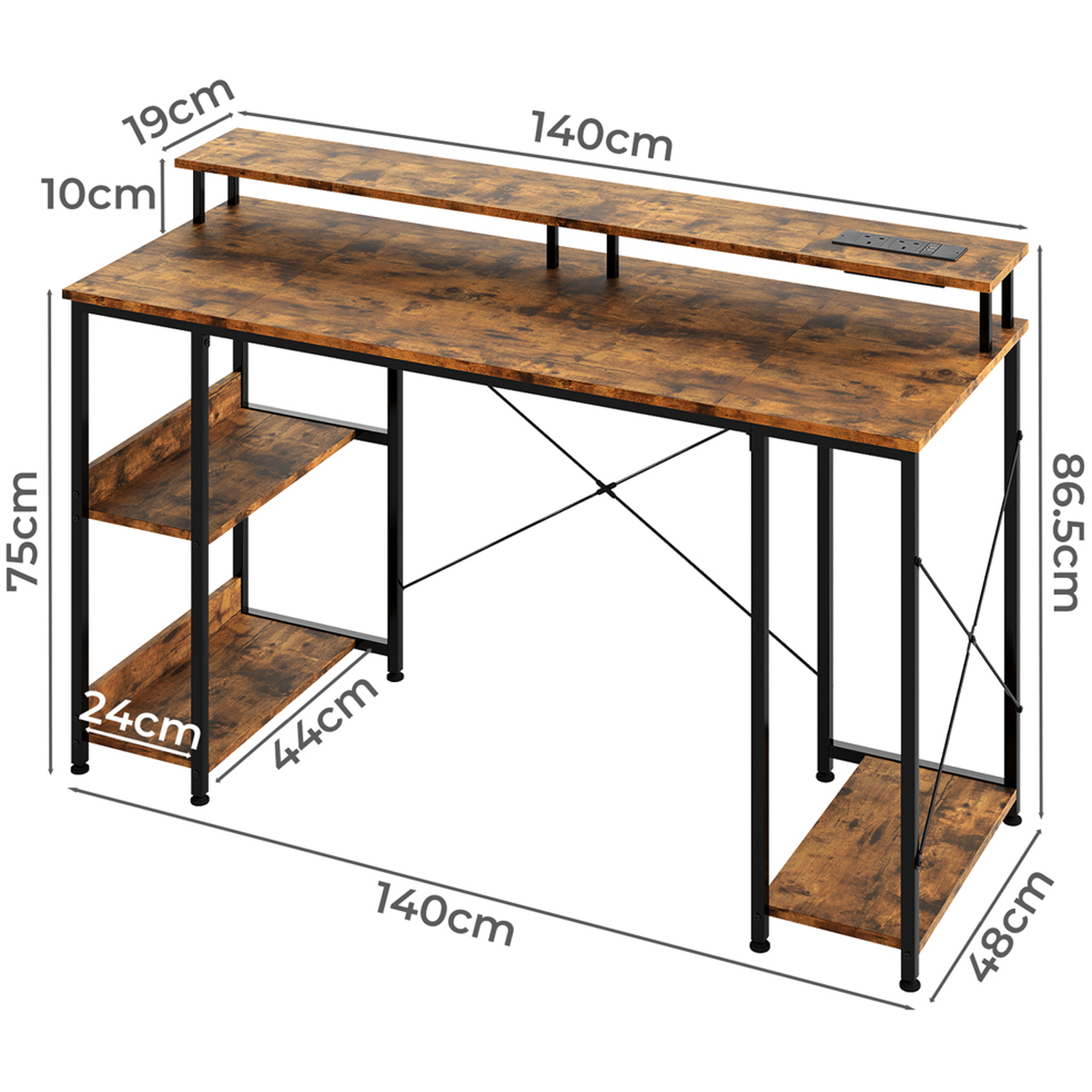 Gaming Desk with Monitor Shelf RGB Lighting Full Shelf