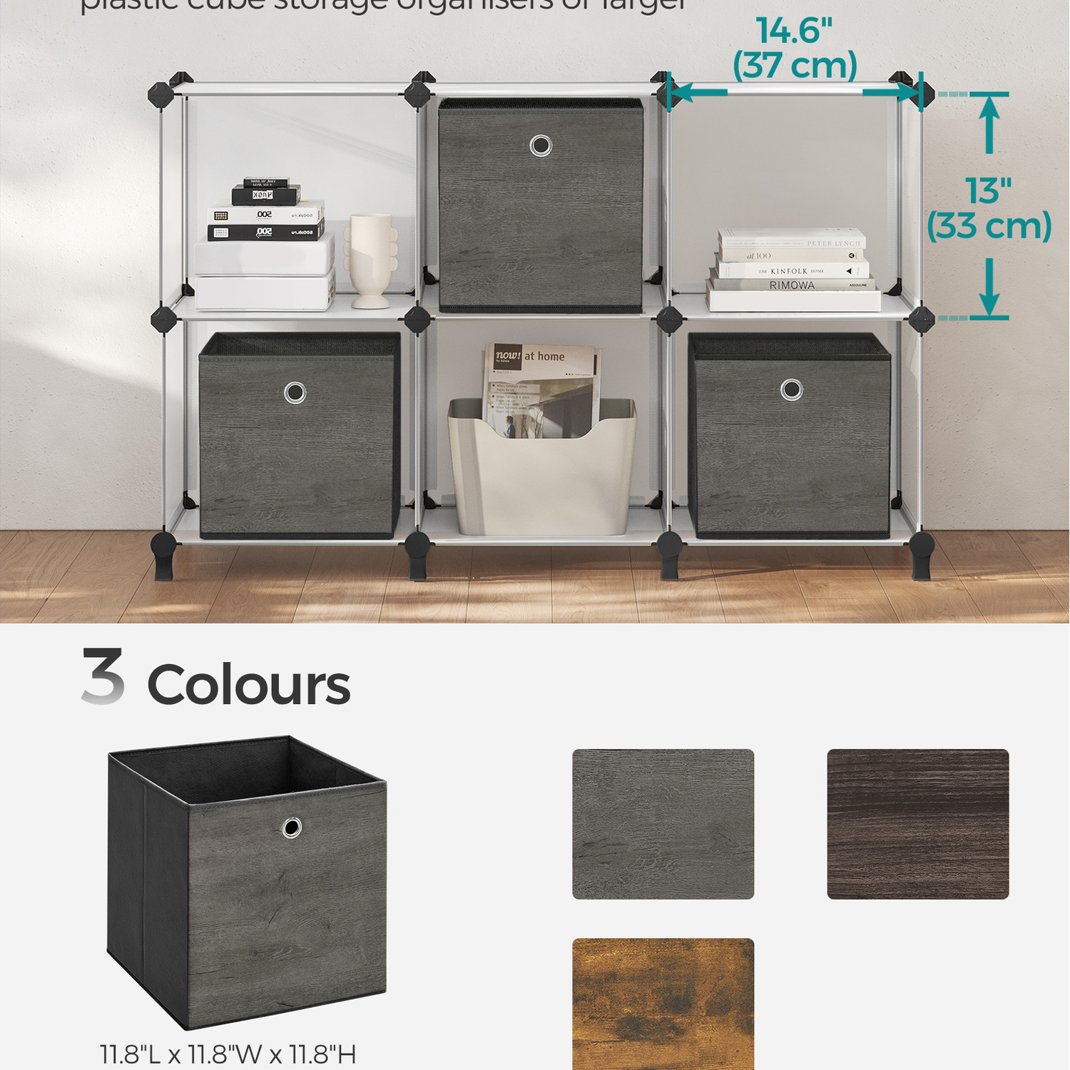 SONGMICS Storage Cubes, Set of 6 Storage Bins with Handle