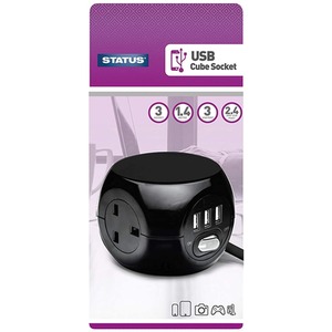1.4M 3 Socket Electrical Extension Cube with 3 USB slots