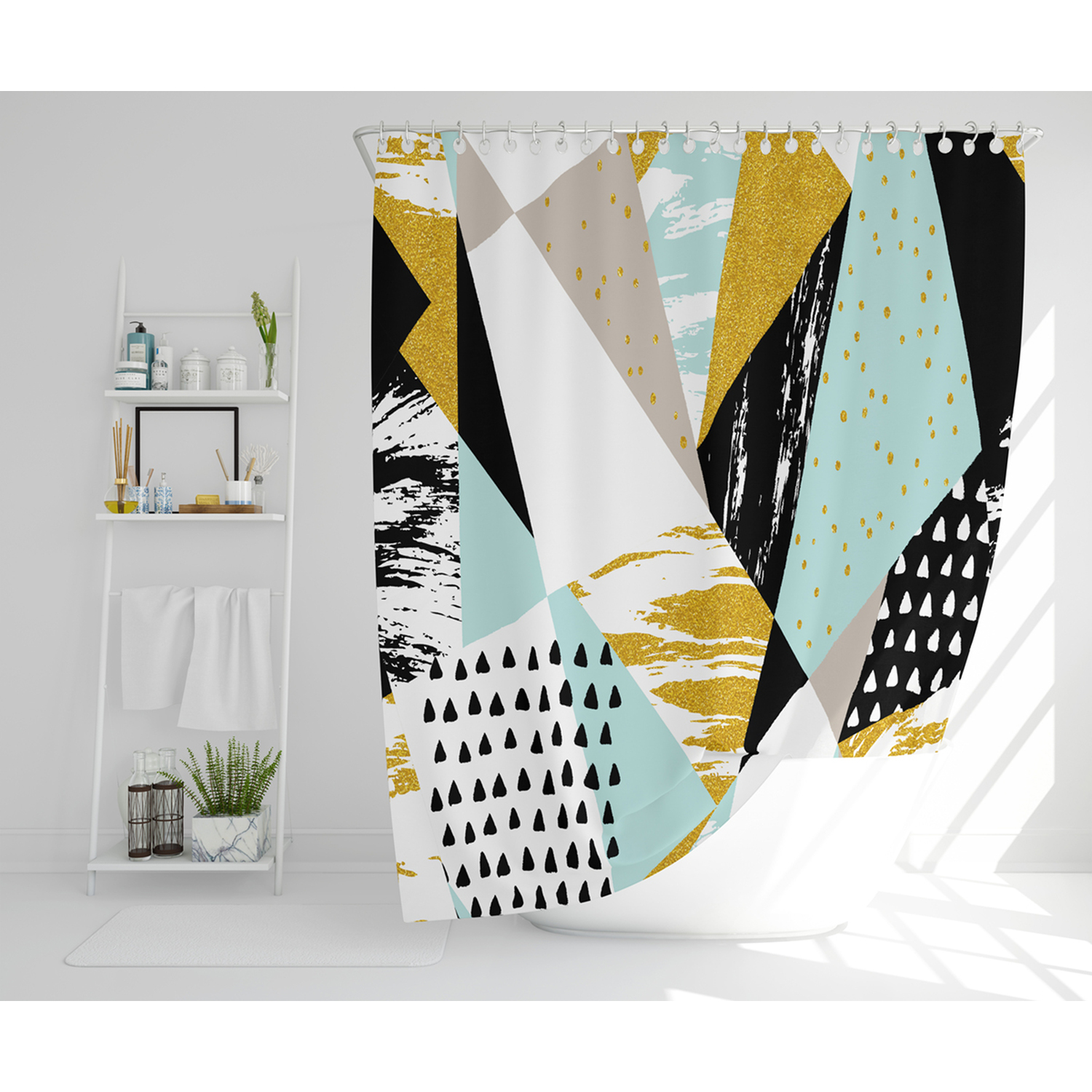 Geometric Shapes Brush Strokes Shower Curtain
