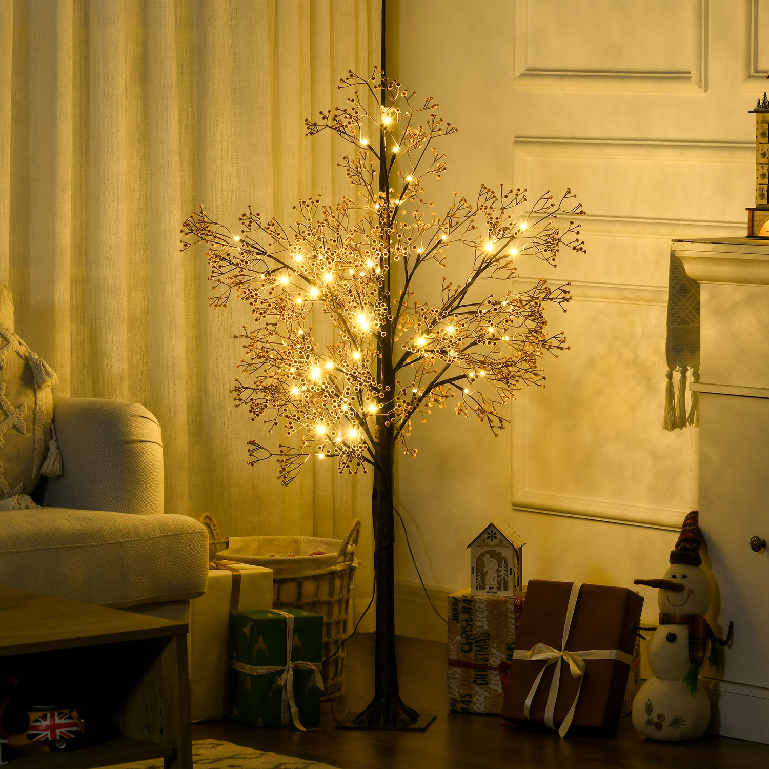 HOMCOM Artificial Gypsophila Tree with Lights Baby Breath Flowers