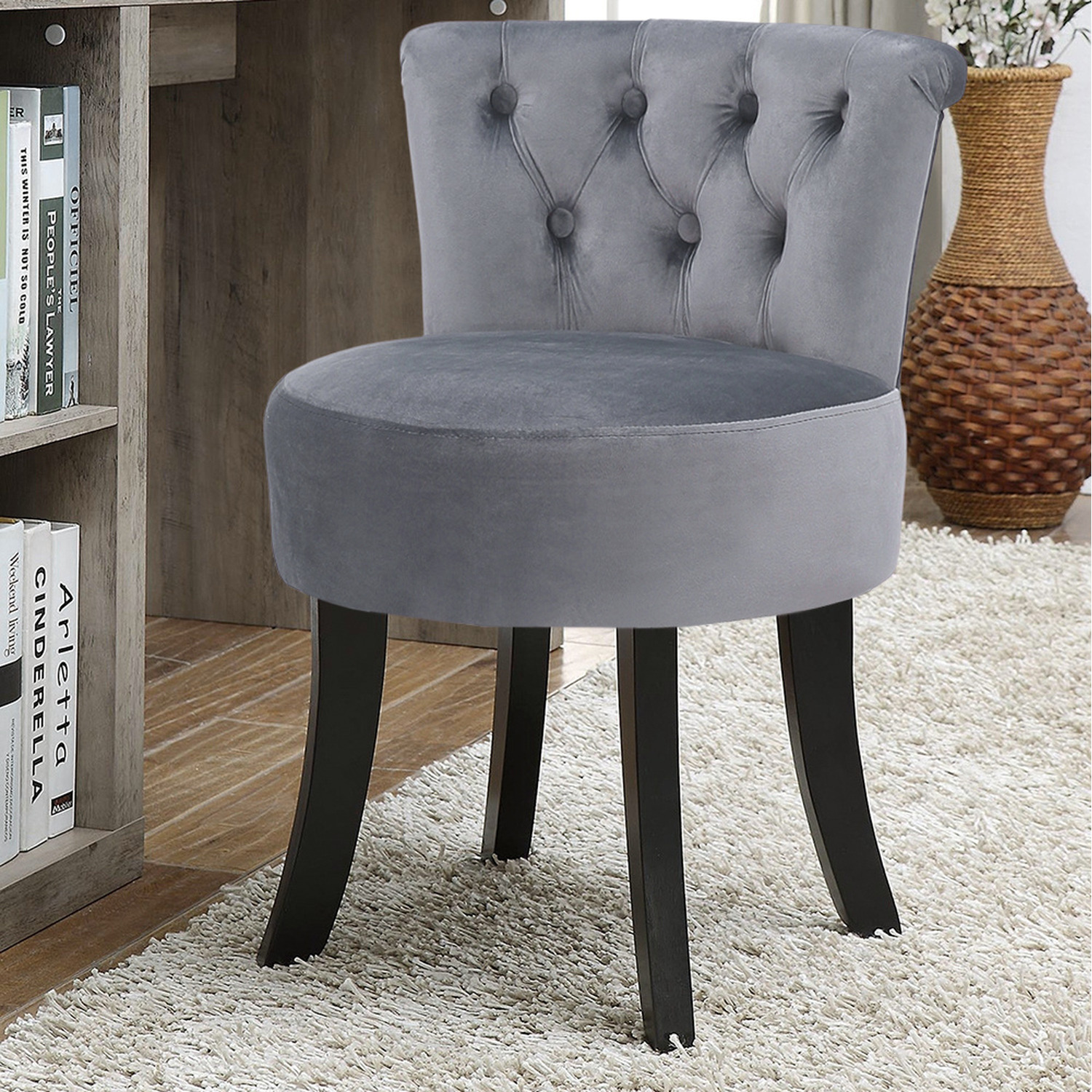 Velvet Buttoned Stool for Dressing Table and Makeup