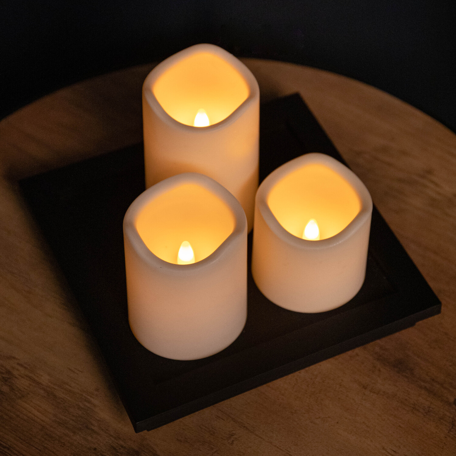 LED Set of Battery Operated Flickering Candles on Tray