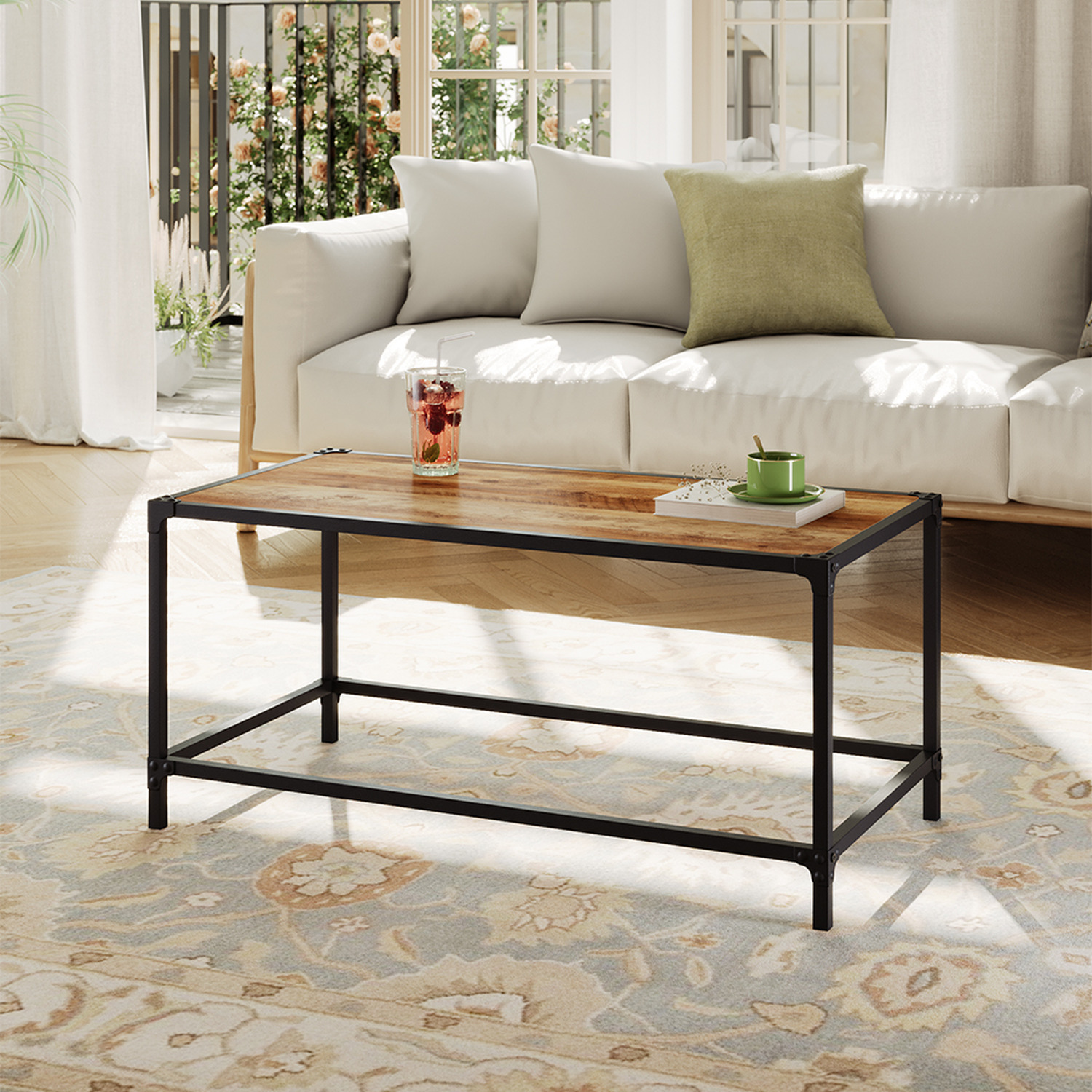 Retro Wood Metal Coffee Table