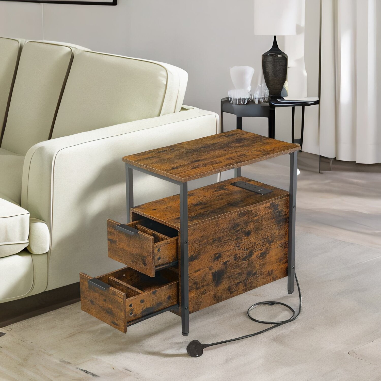 Slim Bedside Table With Power USB Outlets