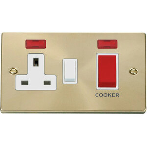 Satin Brushed Brass Cooker Control 45A With 13A Switched Plug Socket 2 ...