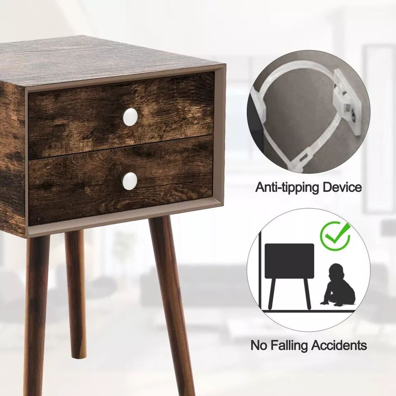 Rustic Wooden Bedside Table with Drawers