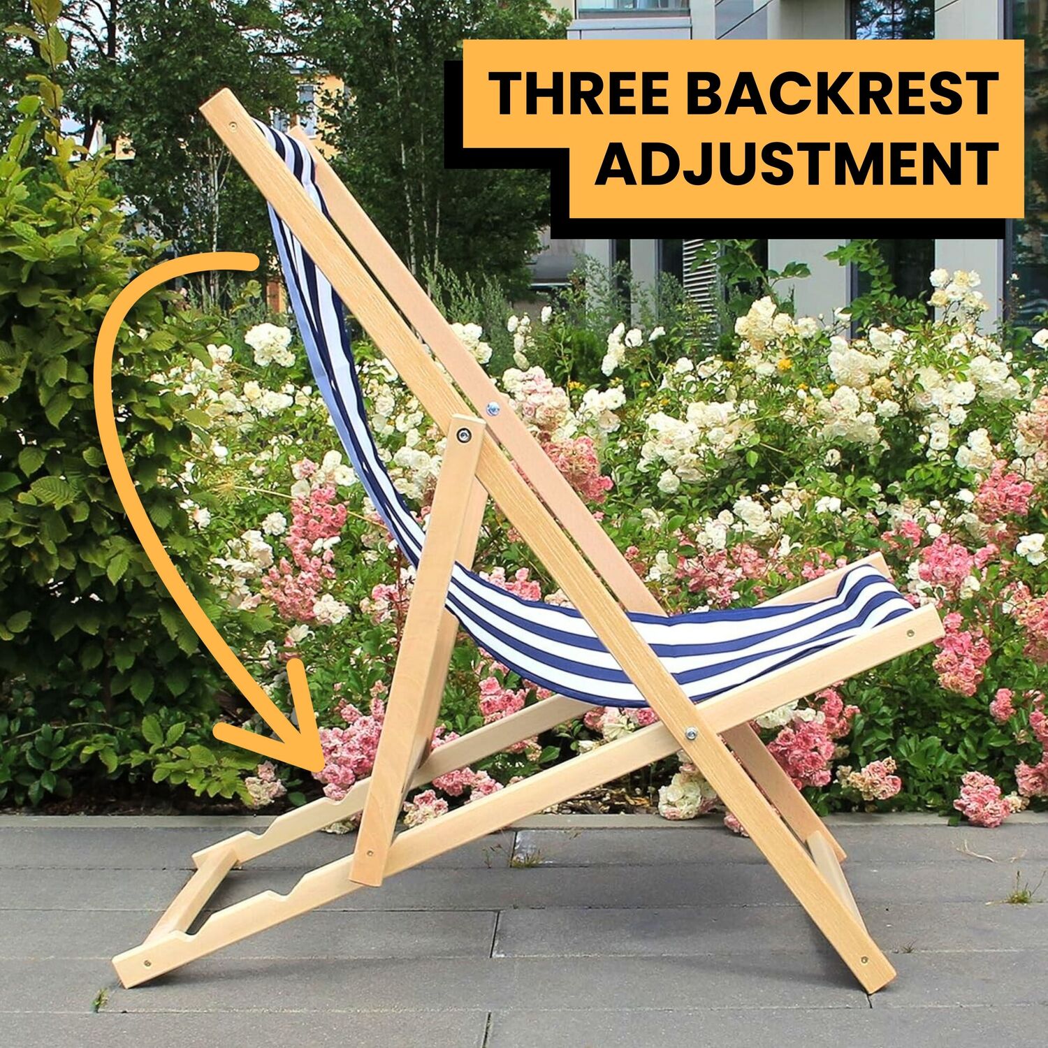 Traditional Folding Wooden Deck Chairs with Canvas Fabric