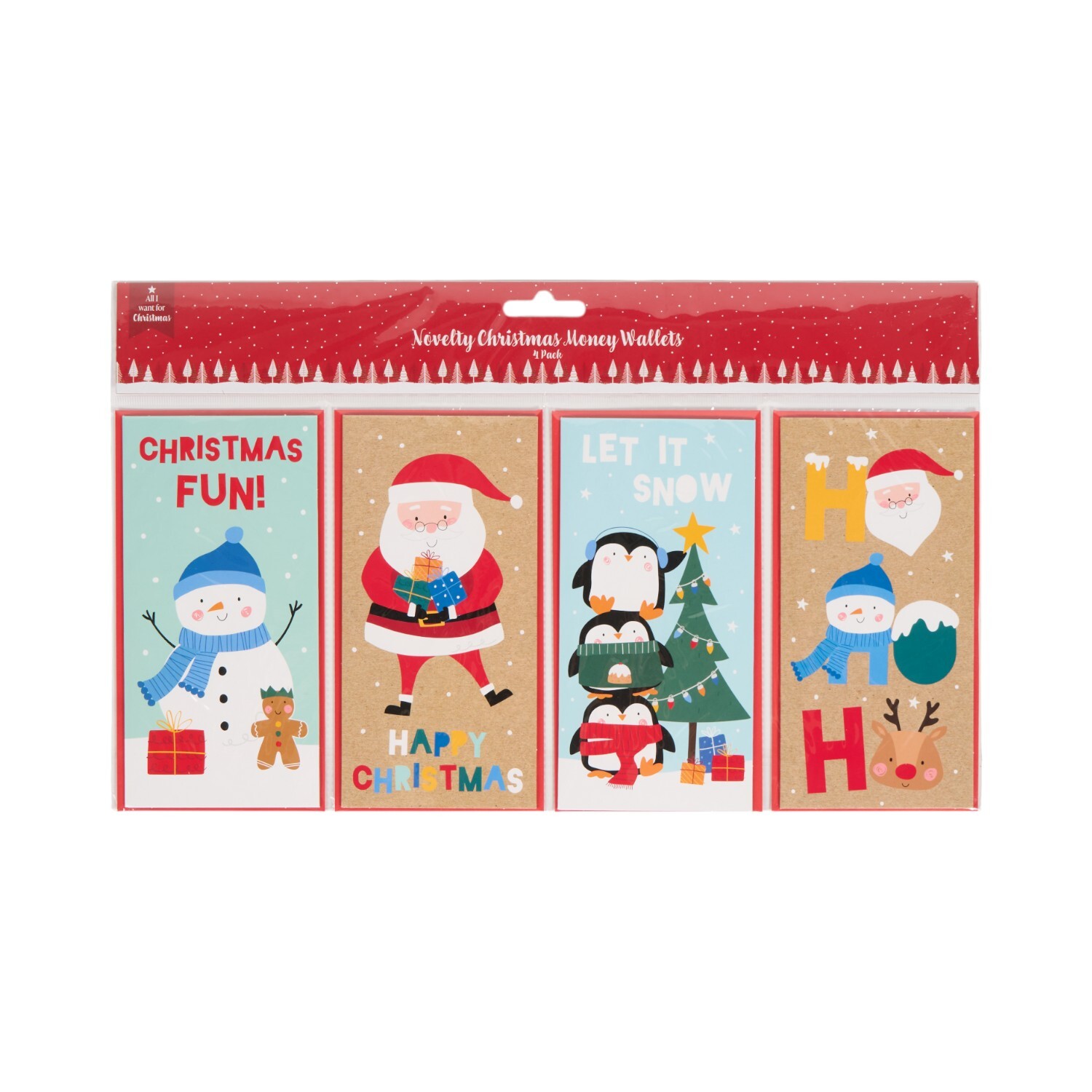 Pack of 4 Novelty Christmas Money Wallets