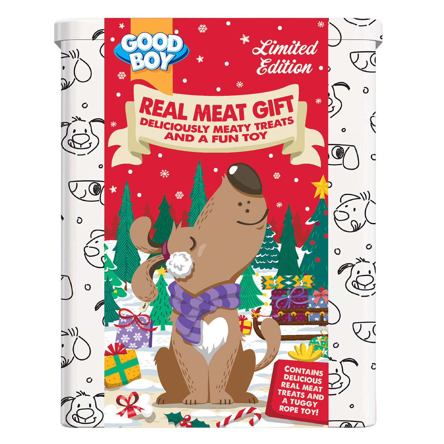 Good Boy Festive Tin with Treats and Rope