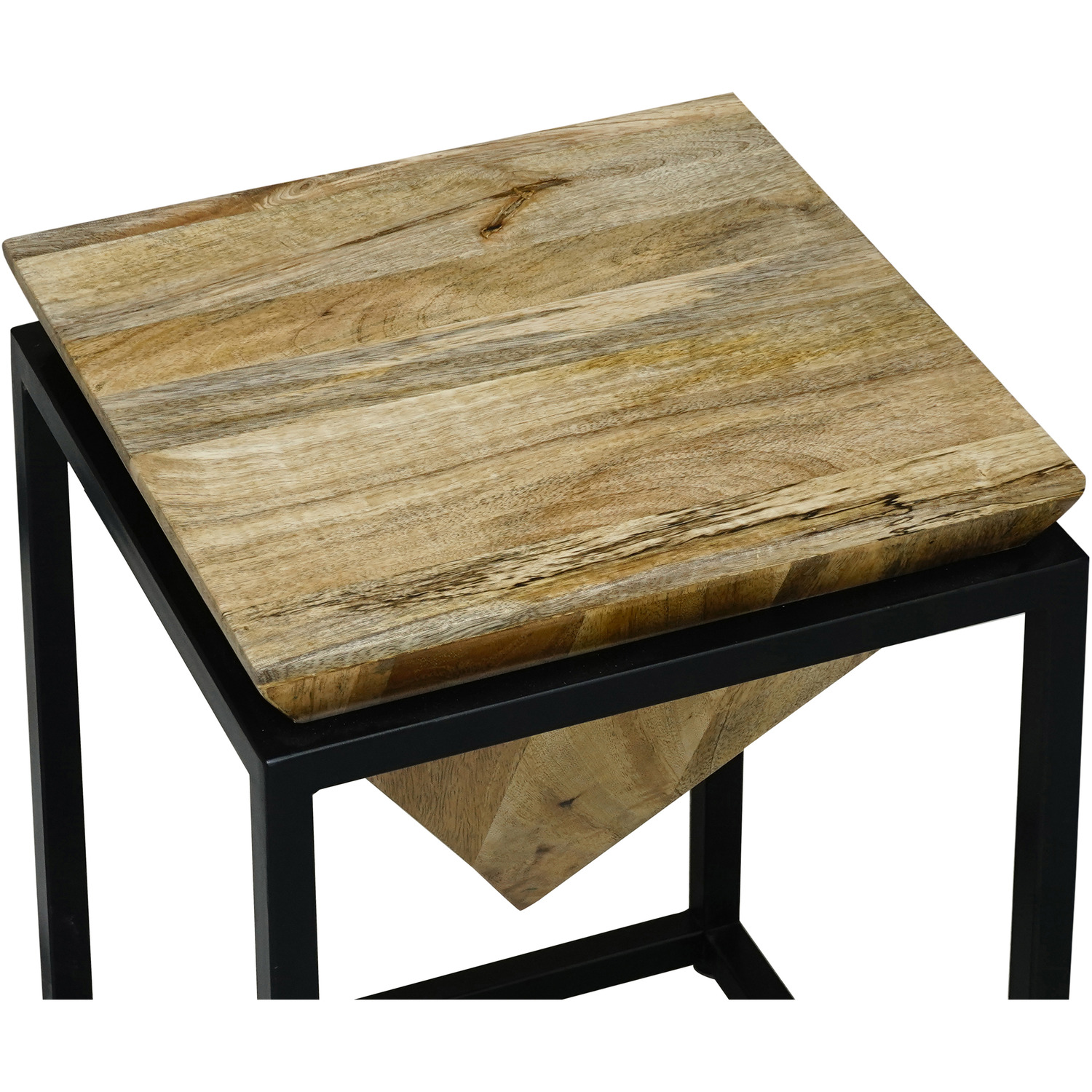 Ravi Iron base solid Wood Diamond Stool Small