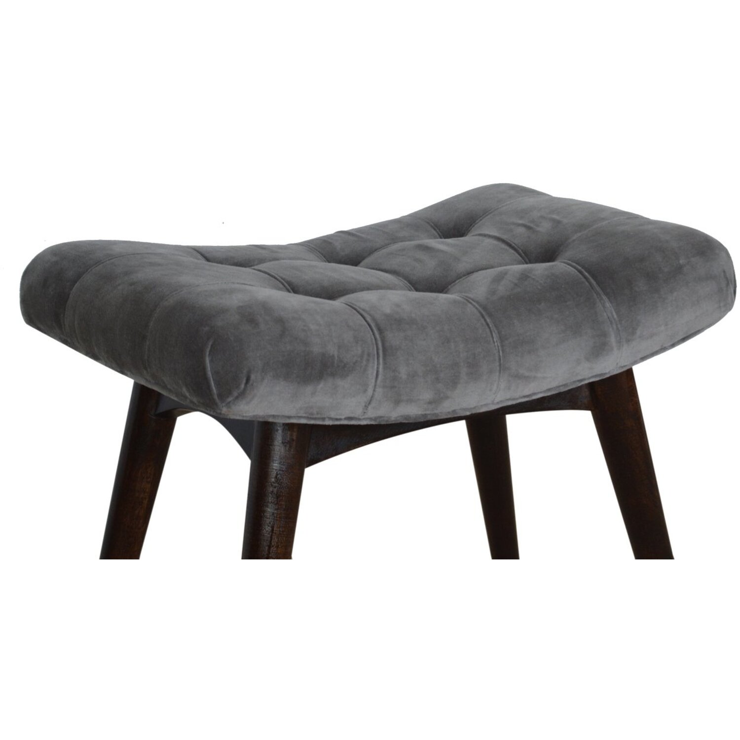 Grey Cotton Velvet Curved Bench