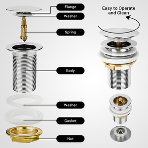 Chrome Unslotted Click Clack Basin Sink Bath Tap Waste Pop Up Push ...