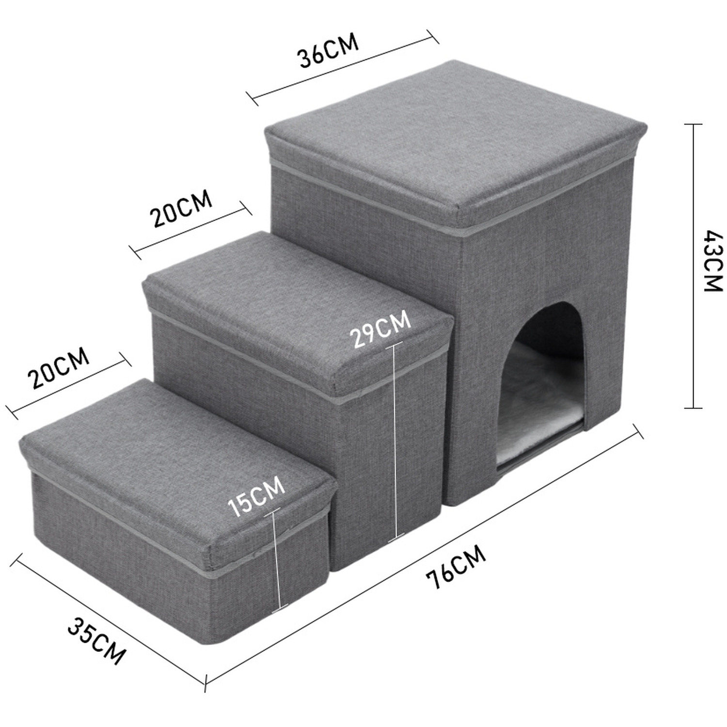 3-Step Foldable Pet Stairs with Nest