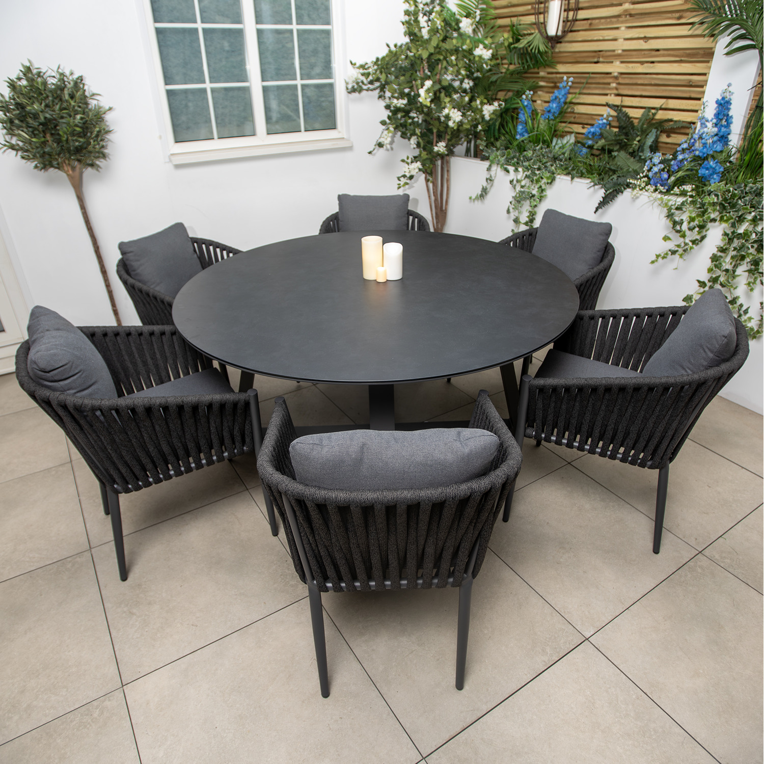 Maldives 6 Seat Round Rope Chair Garden Furniture Dining Set