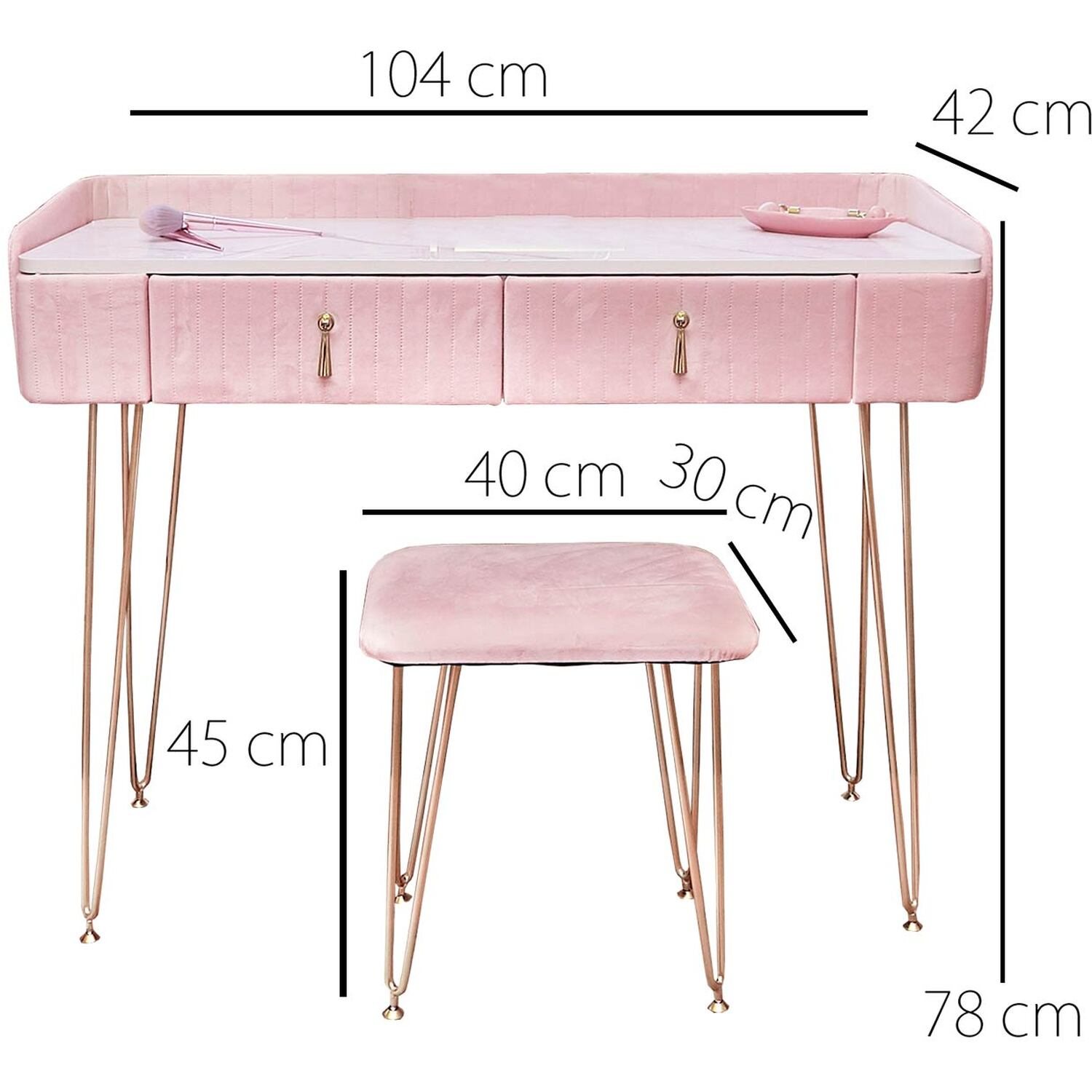 Tokyo Glow Velvet Dressing Table with Velvet Stool