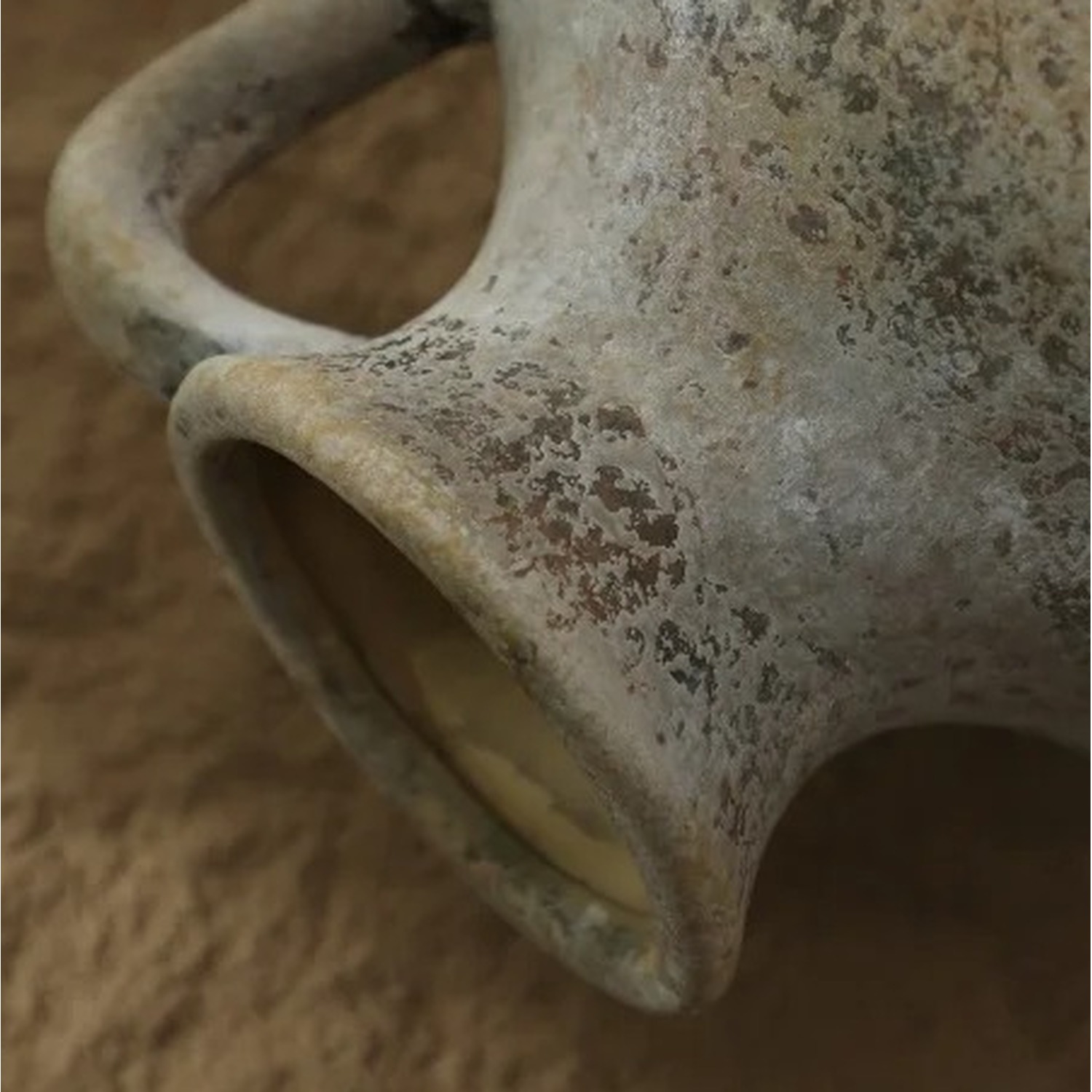 Aged Retro Ceramic Vase With Handle