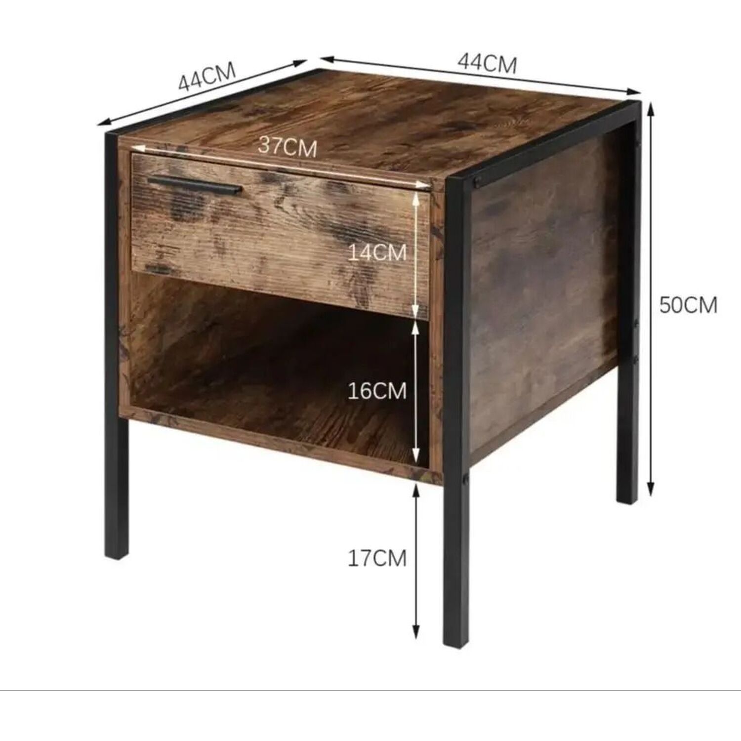 Retro Style Bedside Table with Drawer Open Front Storage Compartment
