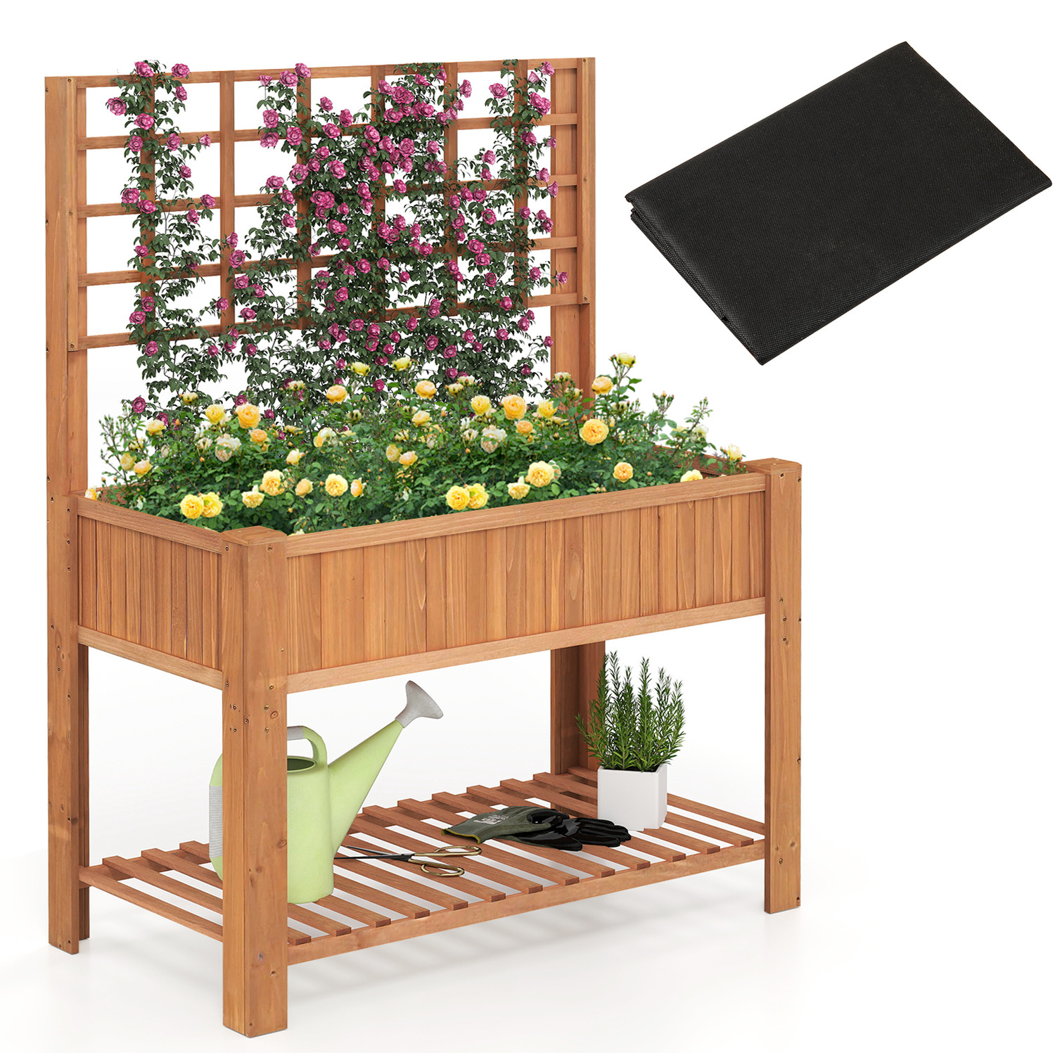 Elevated Planter Box Raised Garden Bed with Trellis