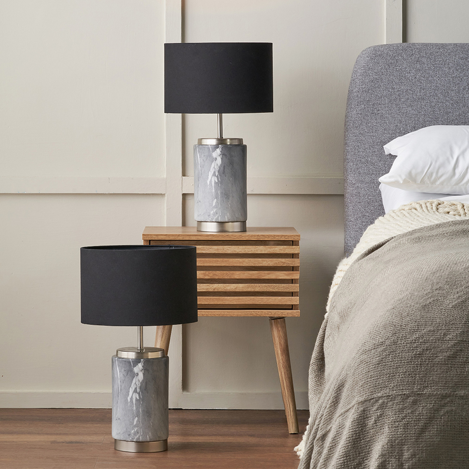Set of 2 Carrara Marble Effect Ceramic Table Lamps