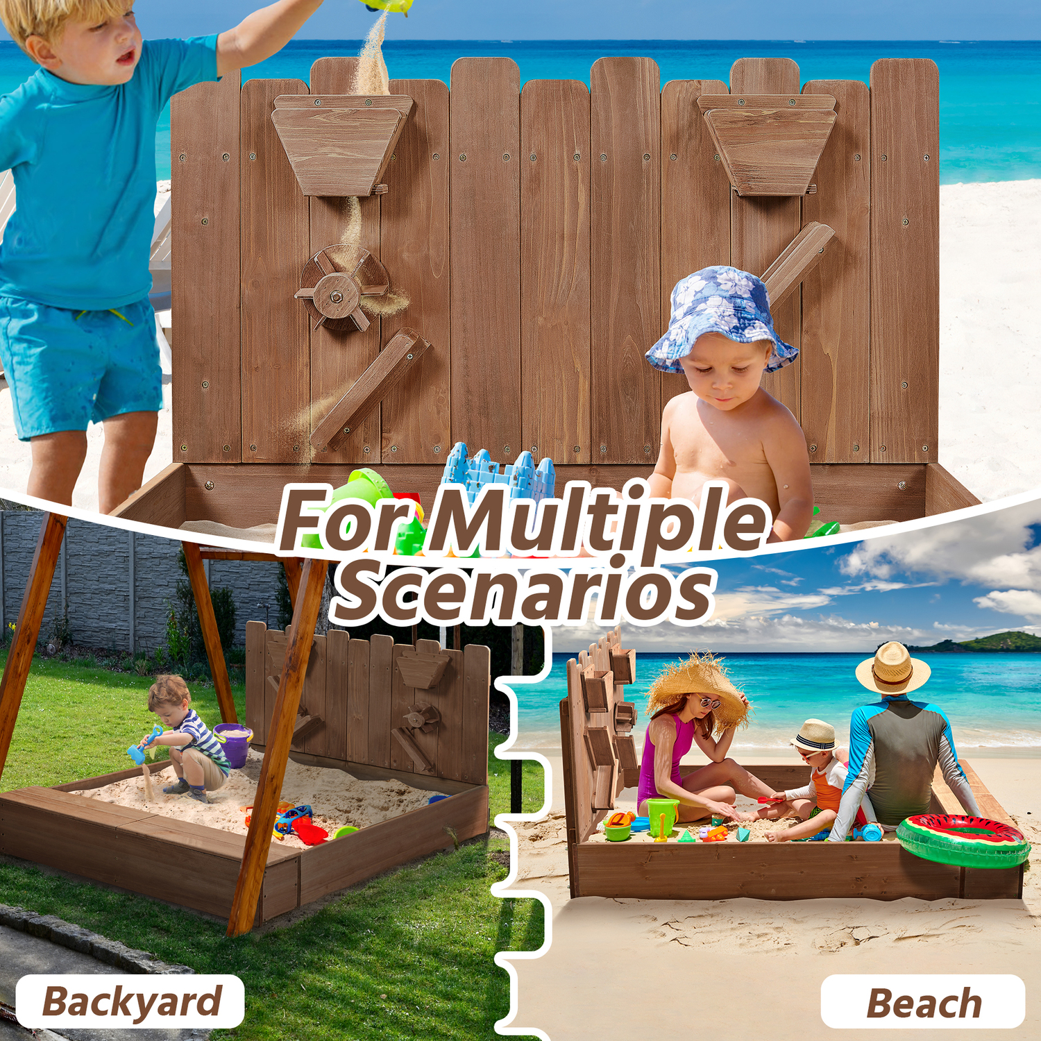 Wooden Sandbox For Kids with 2 Storage Compartment