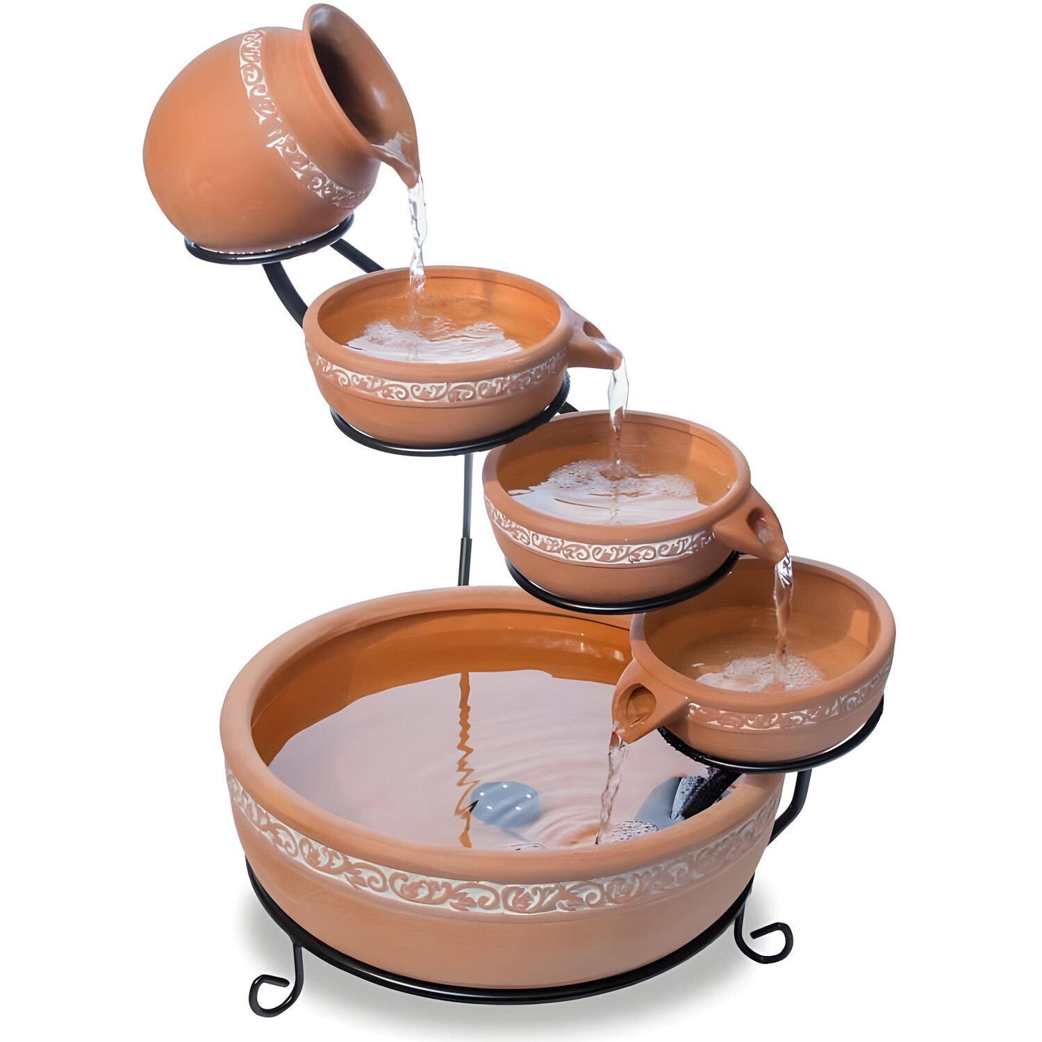 Primrose Ladonas Terracotta Solar Powered Water Feature Battery Backup ...