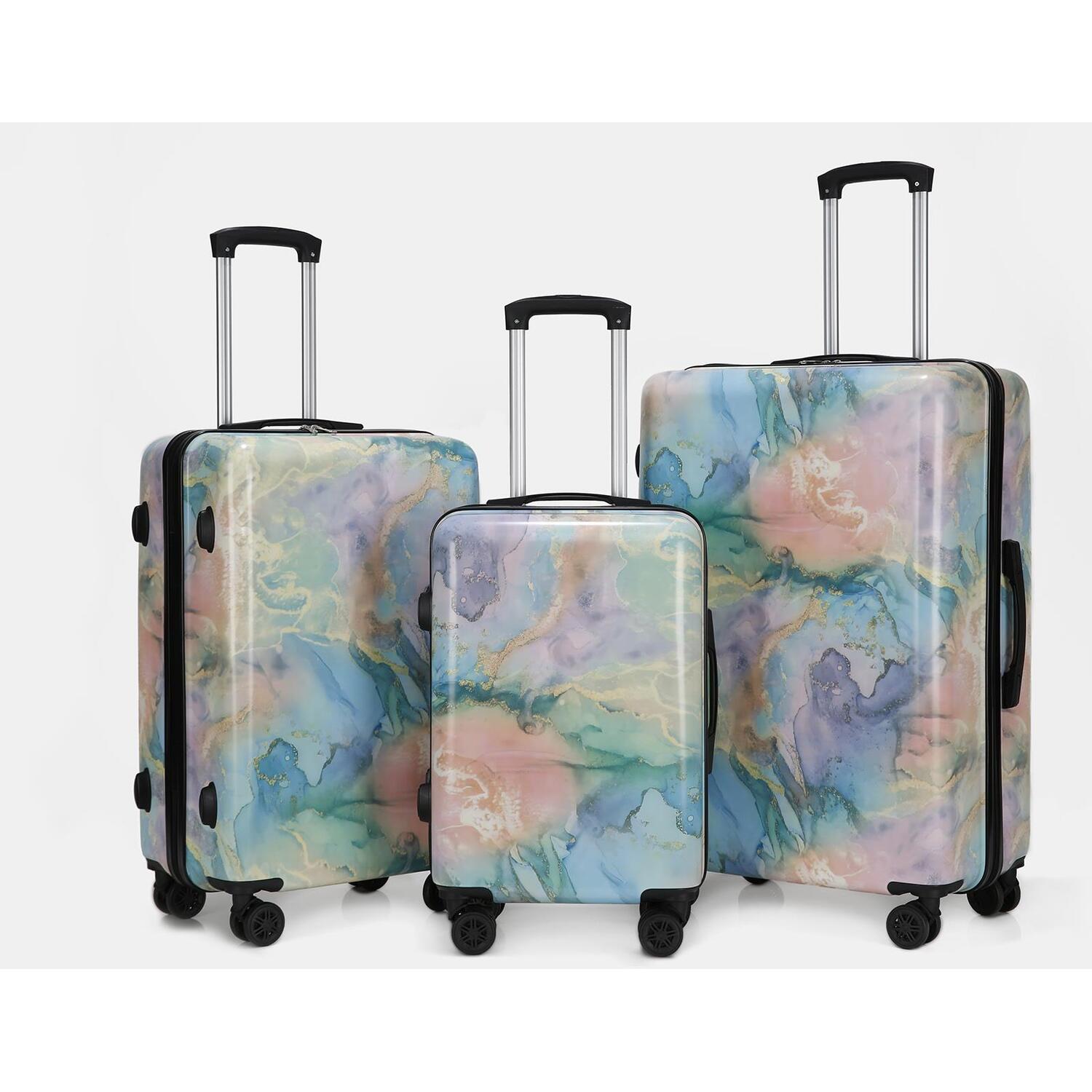 3 Piece Set Of Marble Travel Suitcases
