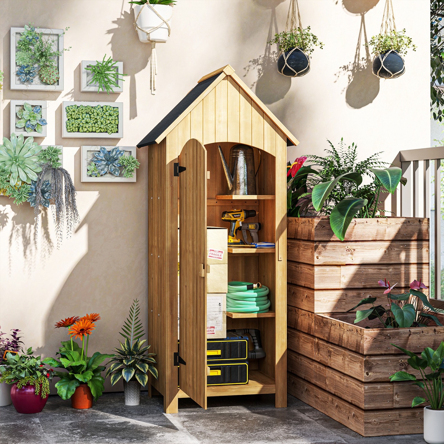 Outsunny Small Shed, Wooden Garden Storage Shed with 3 Shelves